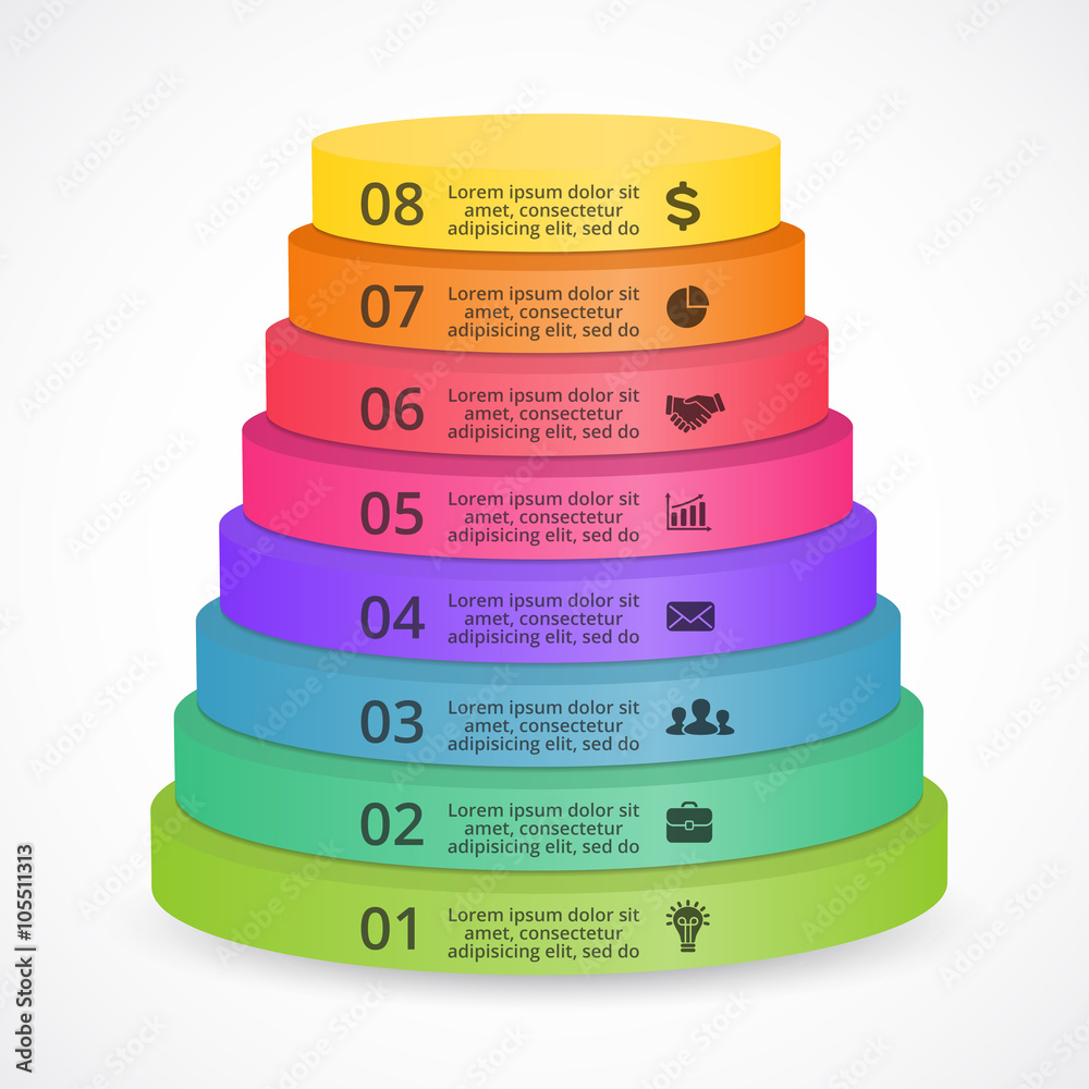 Vector 3D pyramid stairs infographic. Template for color diagram, graph ...