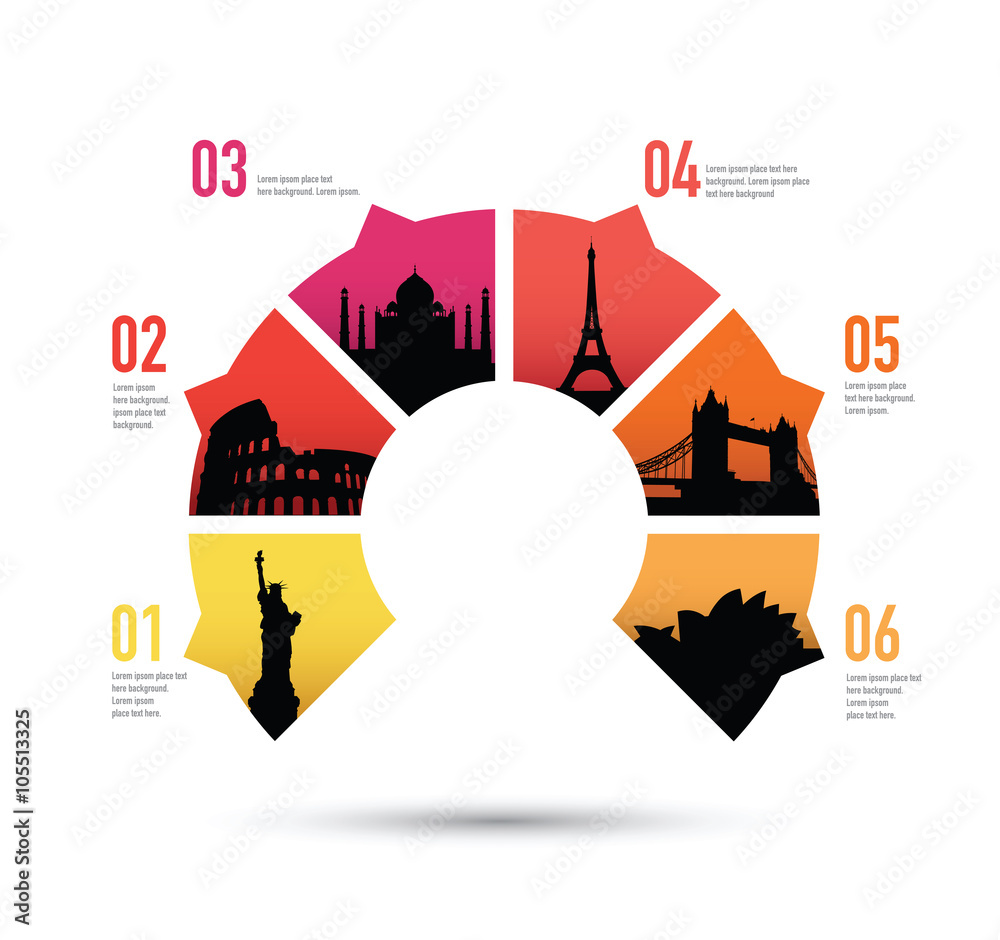 Poster famous landmarks on a pie chart – Wall Art | UkPosters