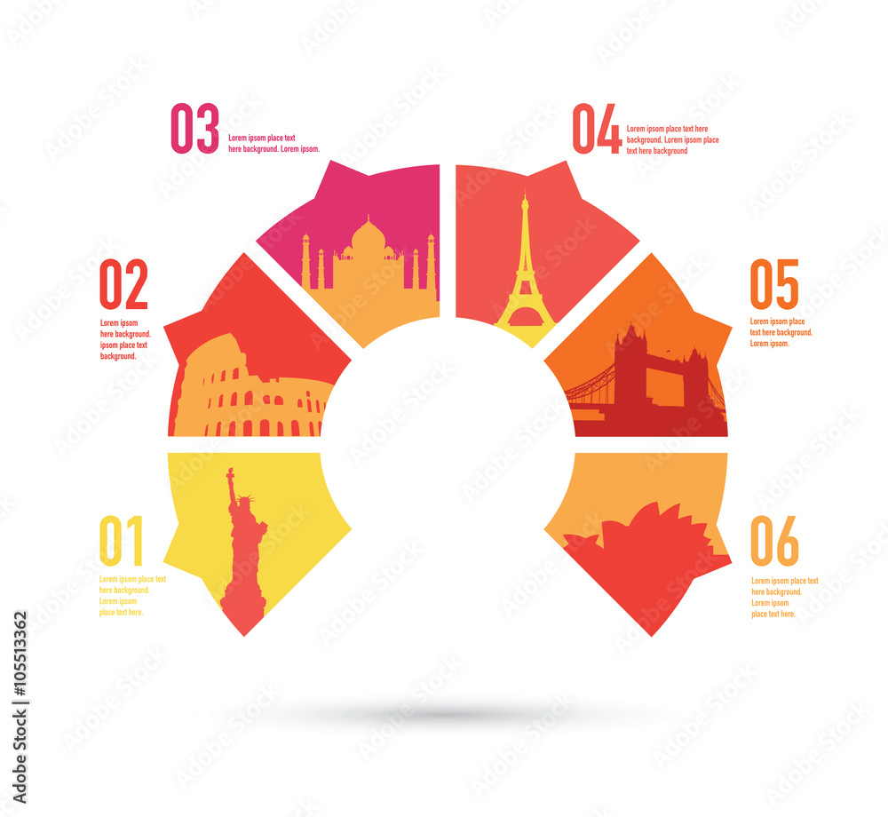 famous landmarks on a pie chart Stock Vector | Adobe Stock