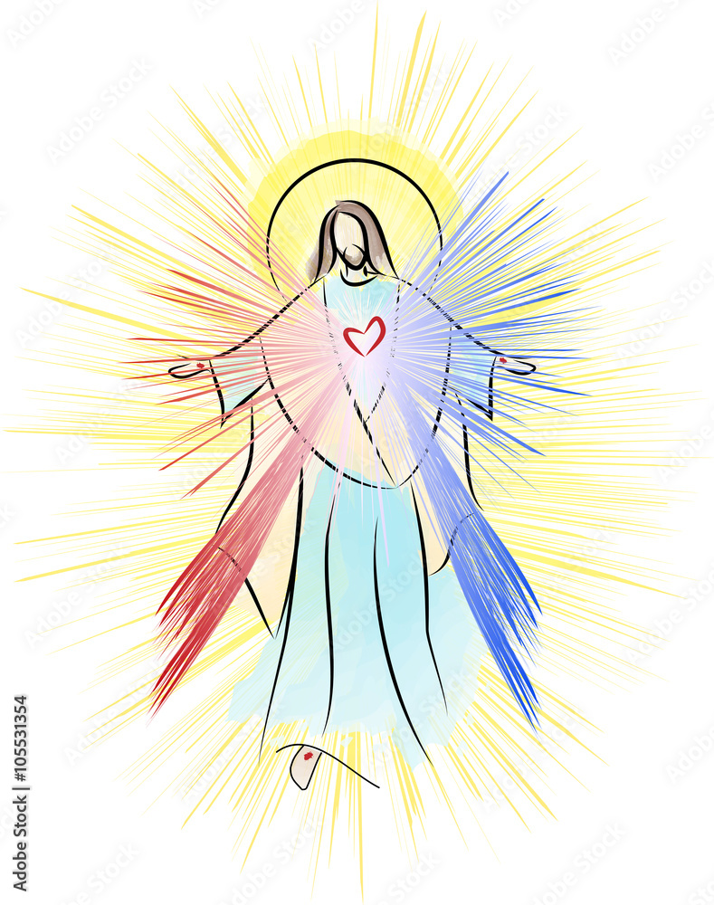 Jesus Christ, Sacred Heart Divine Mercy with rays. Vector color ...