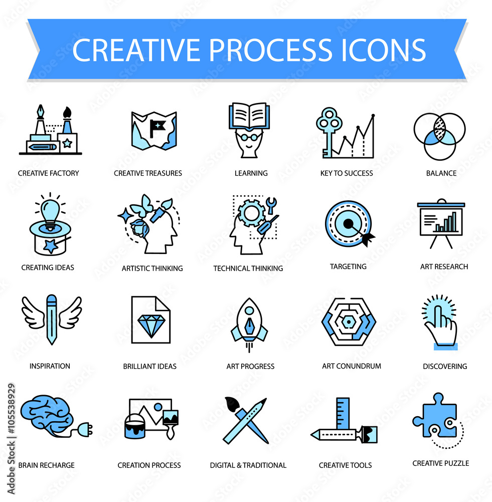Creative Process Vector Flat Thin Line Modern Icon Collection Set Of