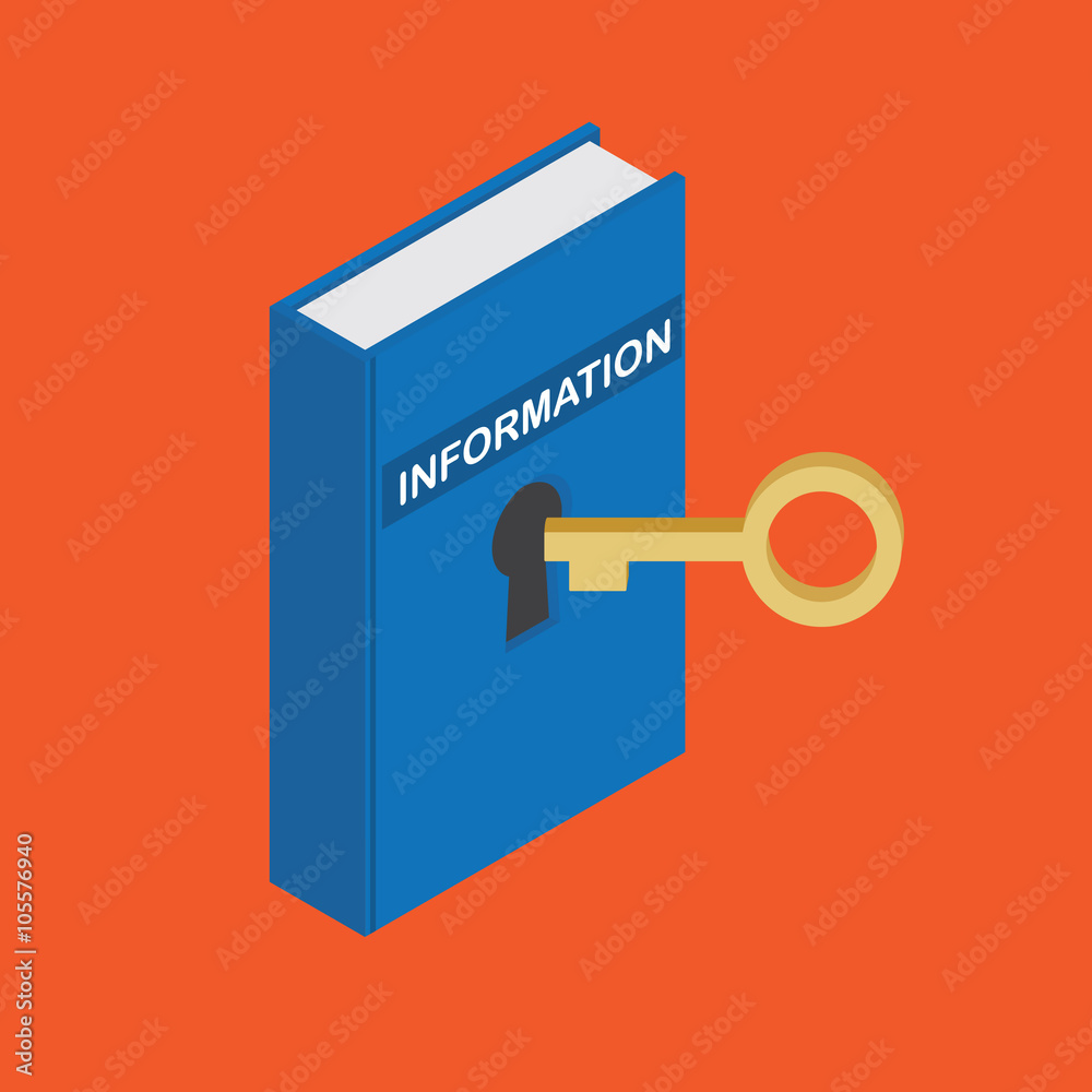 Isometric a locked book. Closed information. The key information. Stock ...