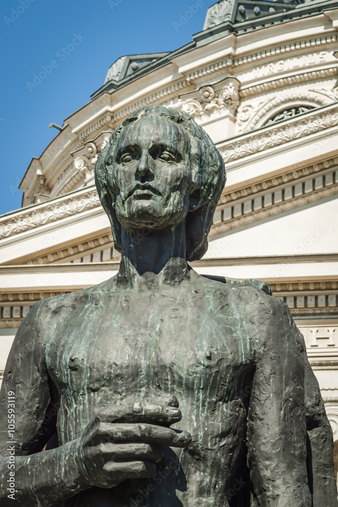 The statue of romanian national poet, Mihai Eminescu, placed in front ...