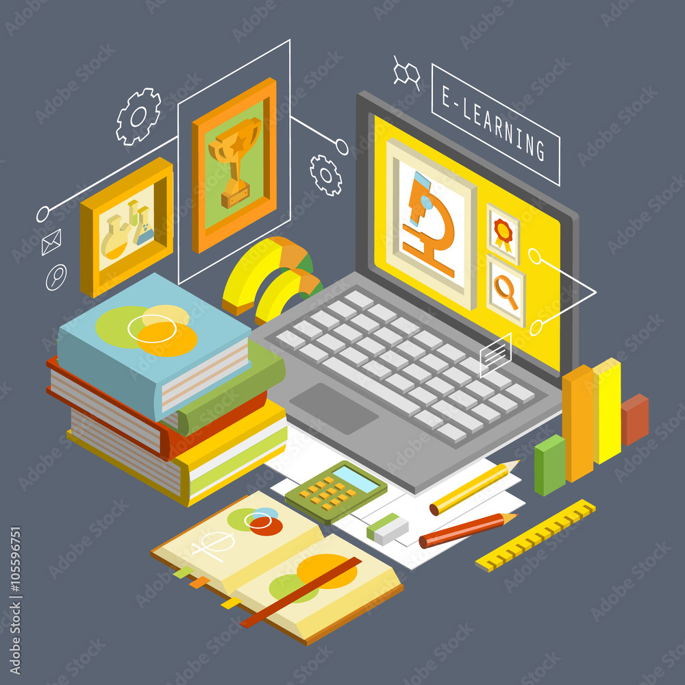 Vector Concept for Online Education. Flat 3d Isometric Design. Stock ...