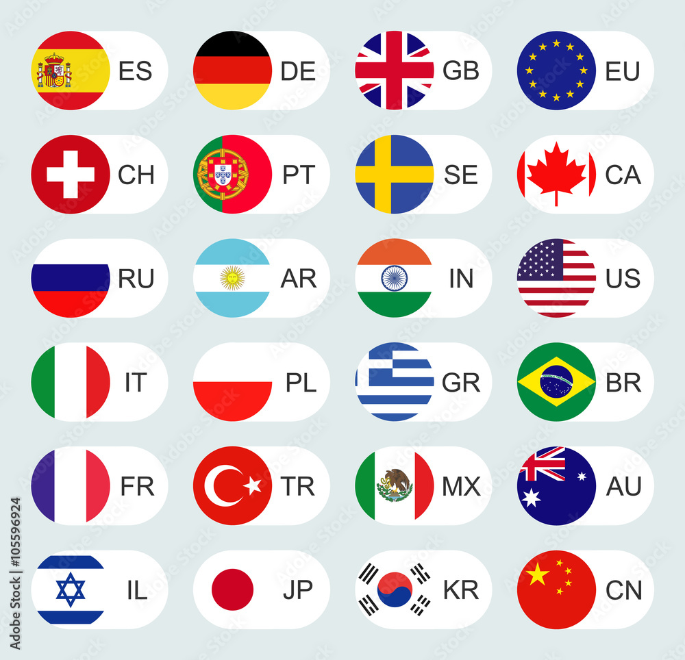 Vector icons of flags in circles. Flags of the world with countries ...
