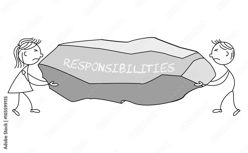 Cartoon stick figures carrying a rock labelled responsibilities Stock ...