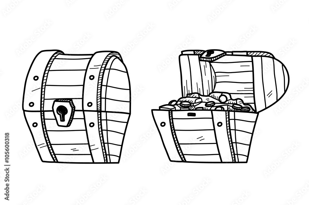 Treasure Chest Doodle, a set of hand drawn vector doodle treasure chest ...