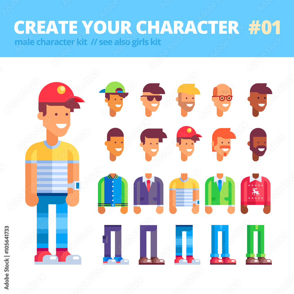Men's character creation kit. Set of replaceable parts for creating ...