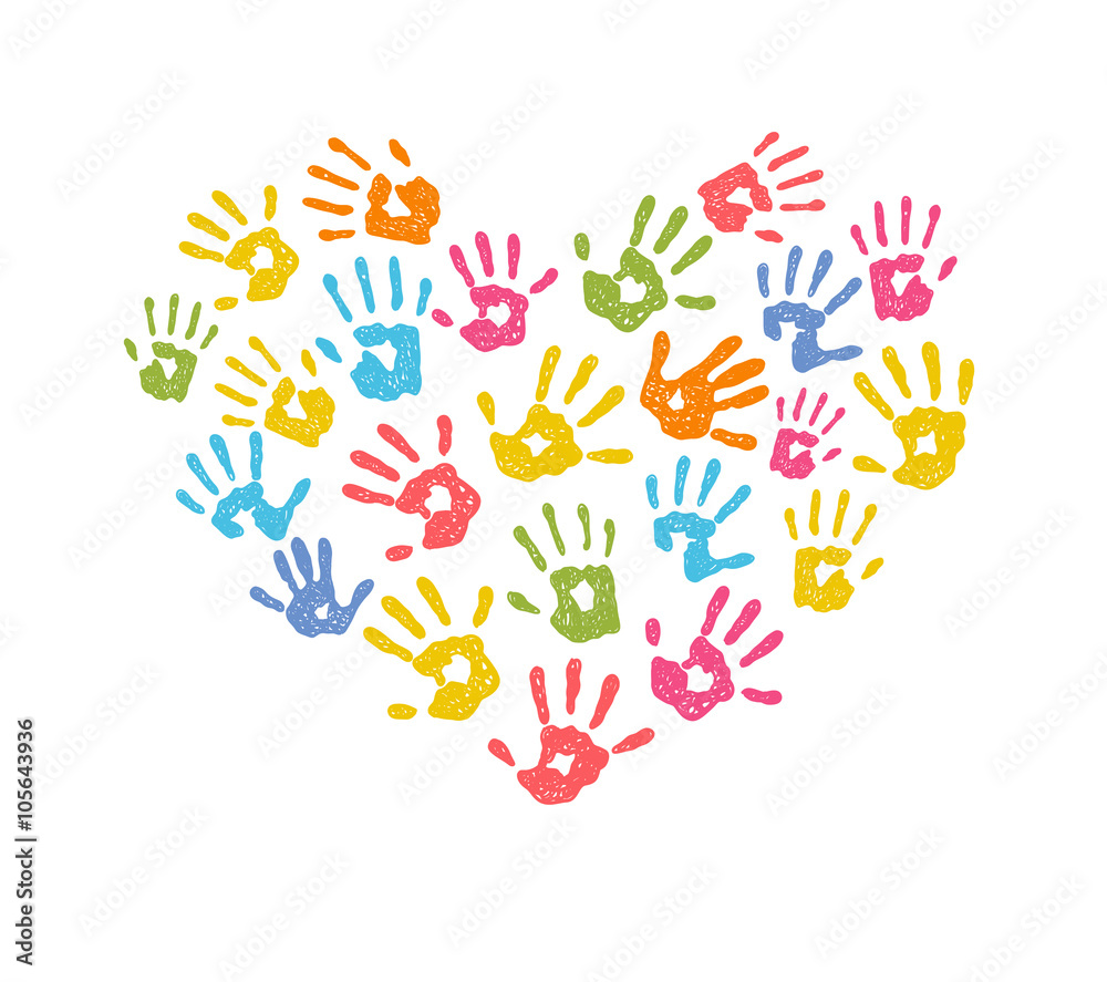 Vector illustration of a colorful childrens hand print heart Stock ...