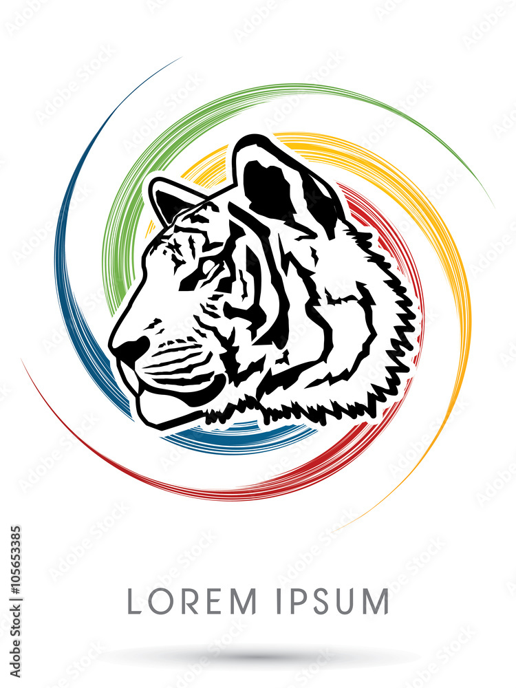 Tiger face, Head, side view, on spin cycle background, graphic vector ...