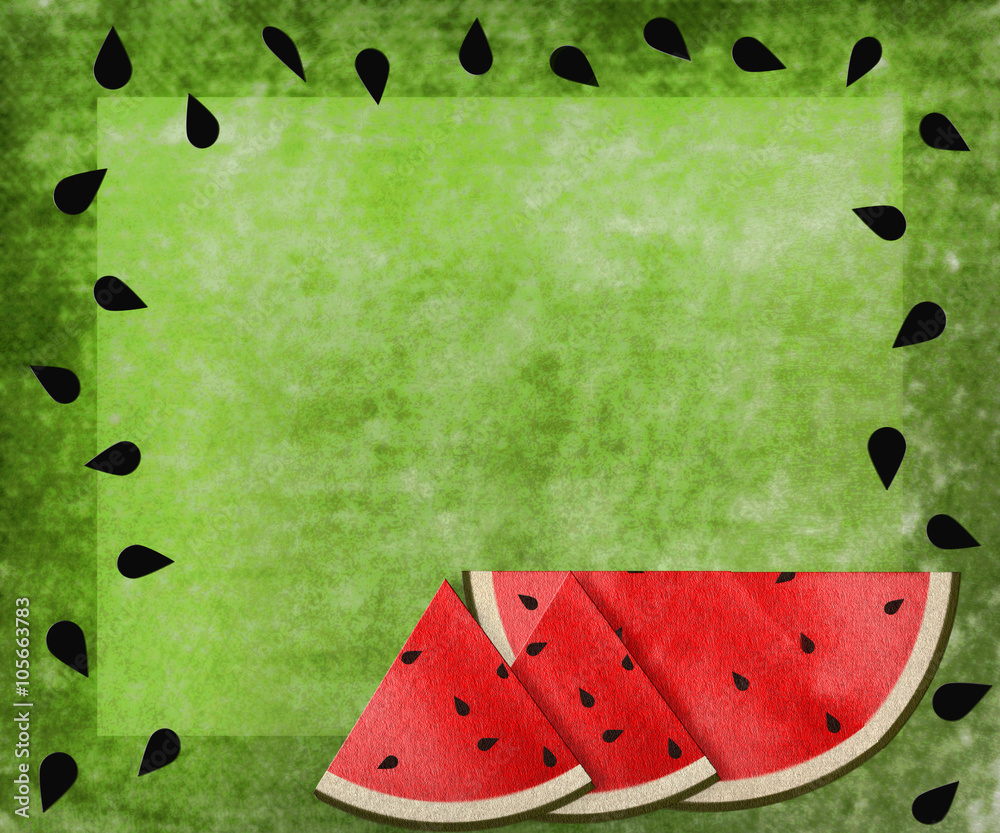 Watermelon background with seeds for a border and slices of the melon ...