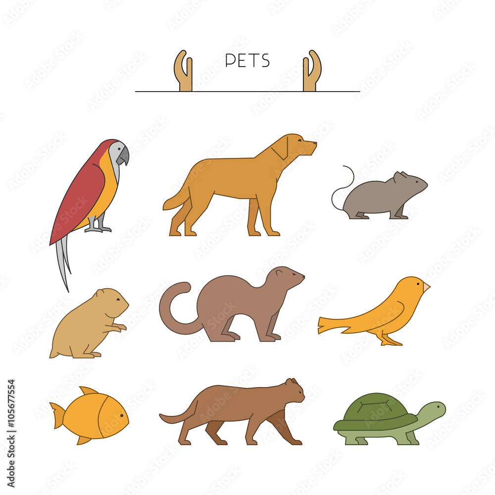 Outline set of pets. Line group of pets. Stock Vector | Adobe Stock