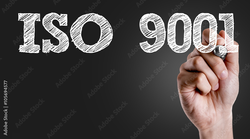 Hand writing the text: ISO 9001 Stock Photo | Adobe Stock