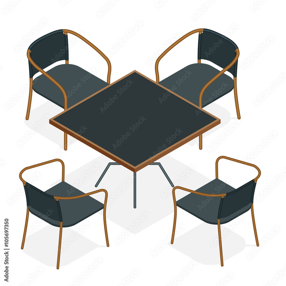 Table with chairs for cafes. Modern table and chairs on white ...