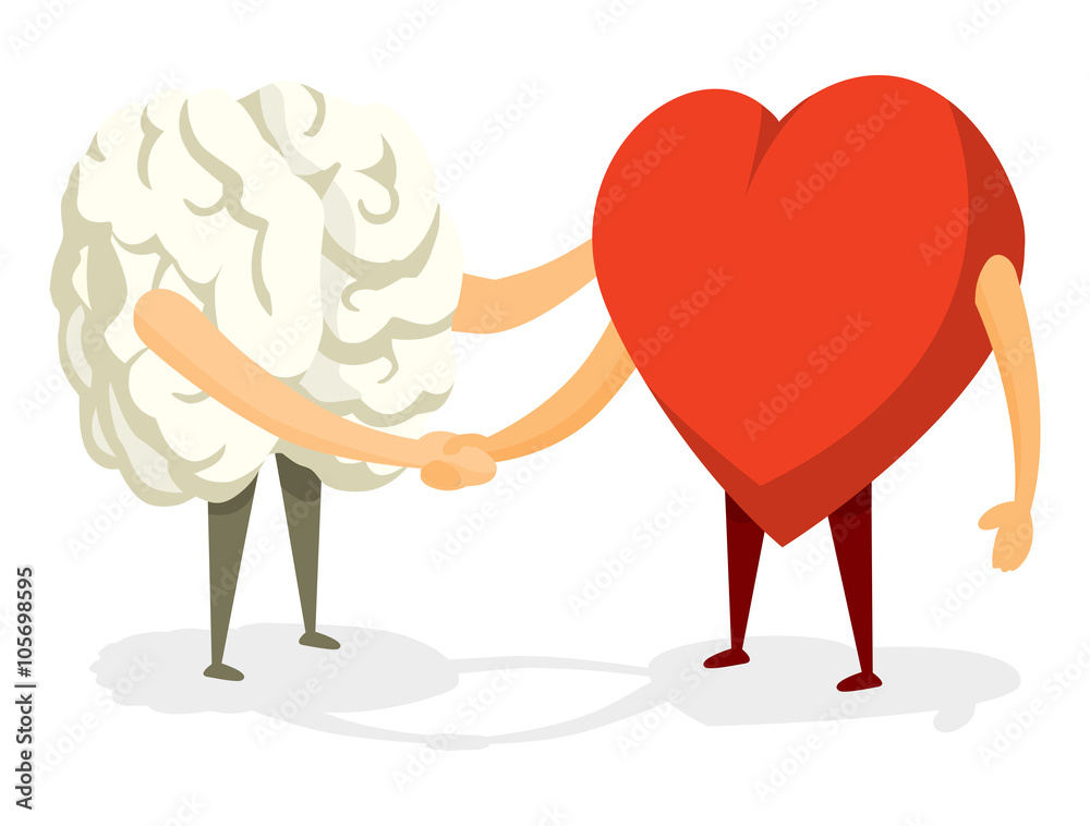 Brain and heart shaking hands Stock Vector | Adobe Stock