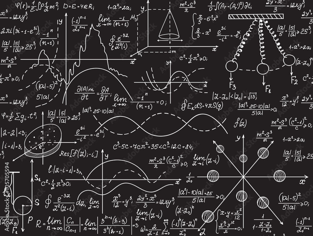 Physical vector seamless pattern with scientific formulas, research ...