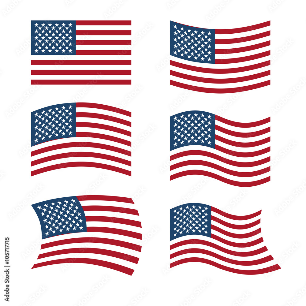 Flag of USA. Set of flags of America in various shapes. American Stock ...