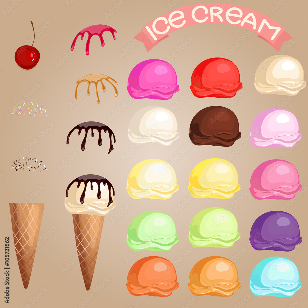 Set of cartoon ice cream icons. Stock Vector | Adobe Stock