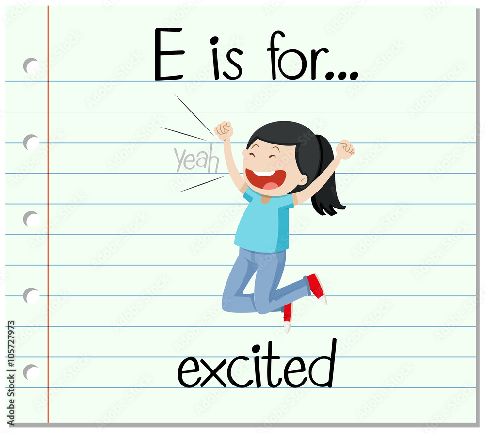 Flashcard letter E is for excited Stock Vector | Adobe Stock