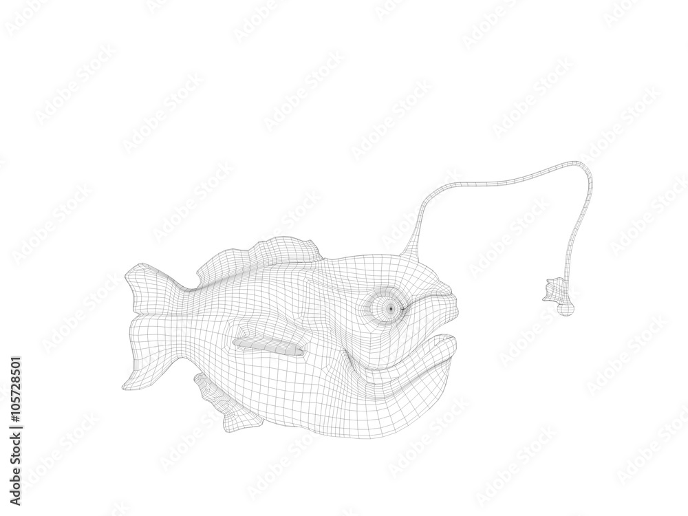 3d wireframe scary fish Stock Illustration | Adobe Stock