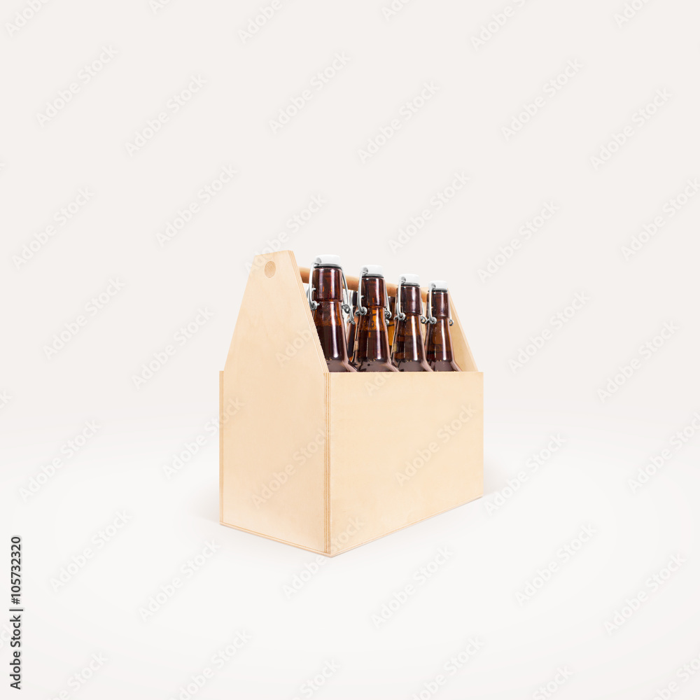 Beer wooden box side mock up isolated. Blank wood cold beer packaging ...