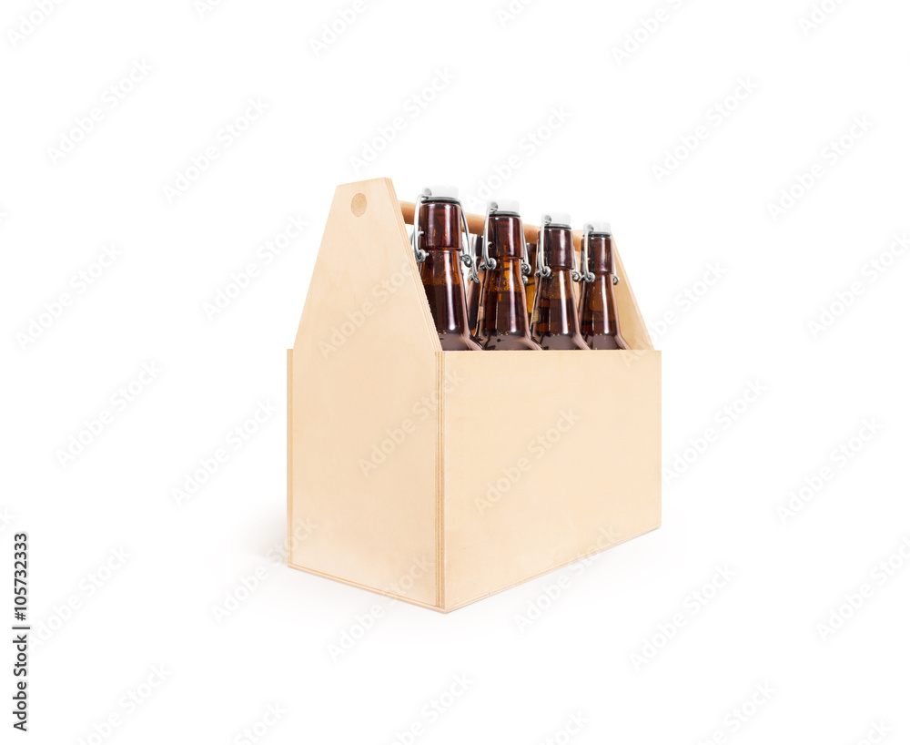 Beer wooden box side mock up isolated. Blank wood cold beer packaging ...