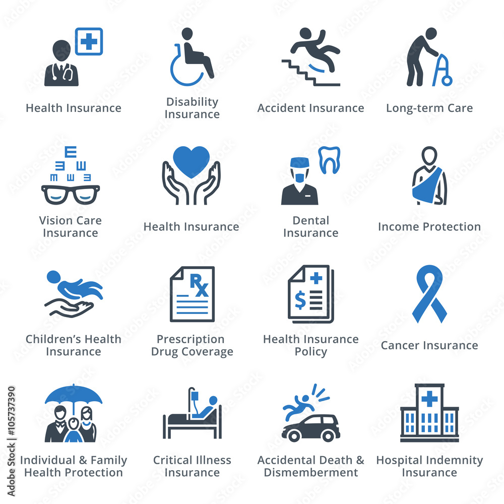 Health Insurance Icons - Blue Series Stock Vector | Adobe Stock