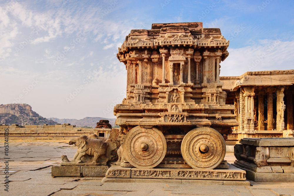 Stone chariot in Hampi Vittala Temple at sunset Stock Photo | Adobe Stock