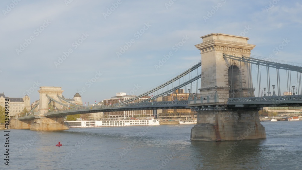 Szechenyi Chain Bridge of Budapest on river Danube by the day 4K 2160p ...