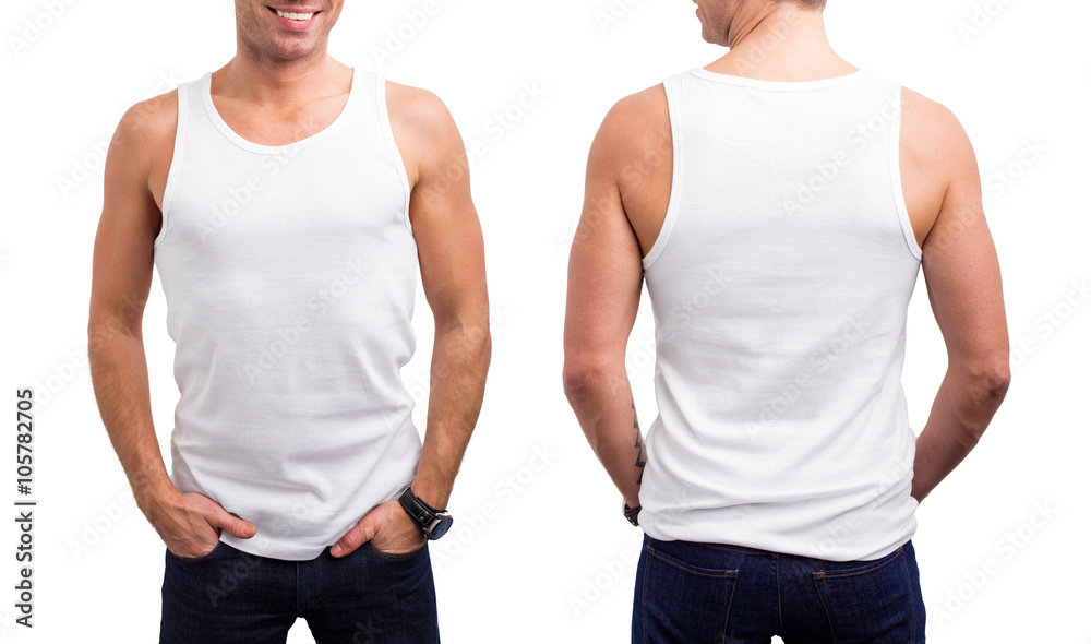 Man's white tang-top Stock Photo | Adobe Stock