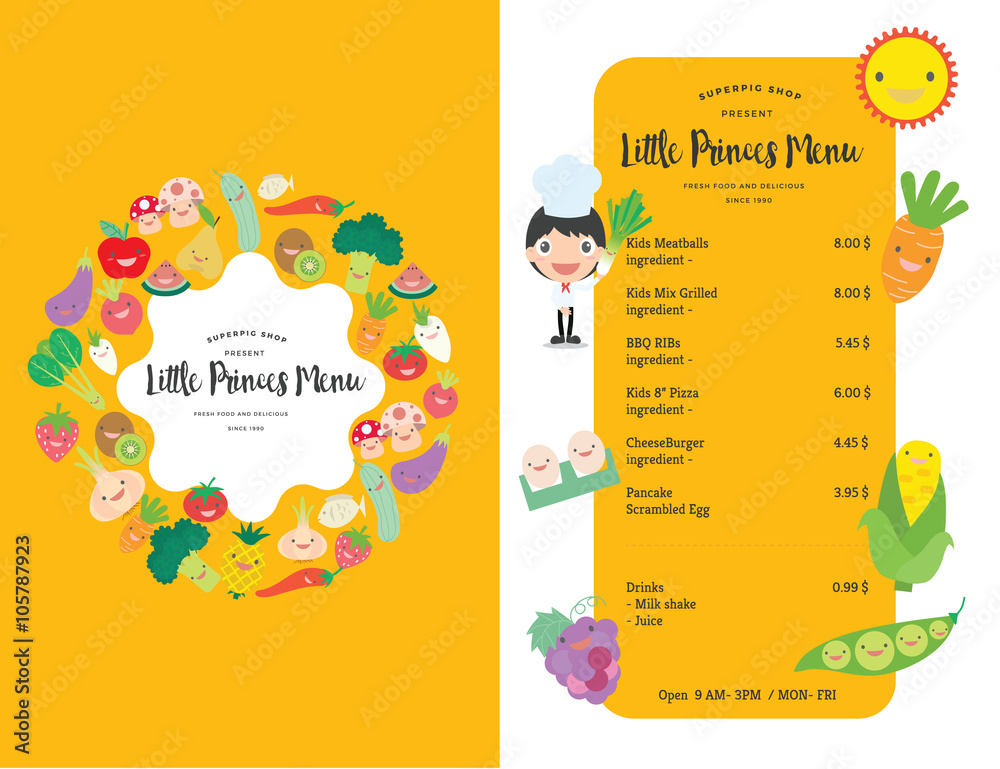 Cute colorful kids meal menu vector template Stock Vector | Adobe Stock