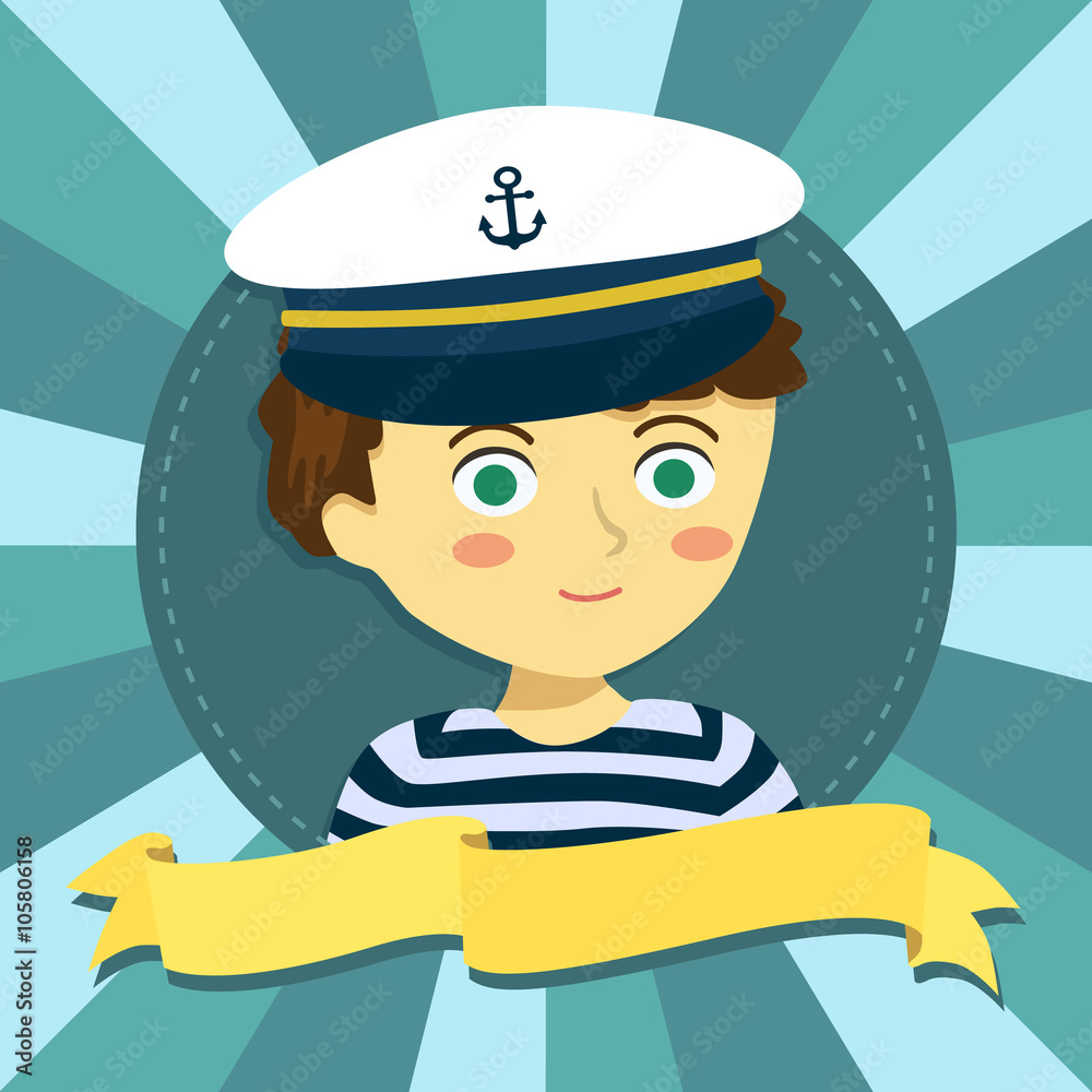 Cartoon Vector Illustration of a Boy with Sailor Shirt and Marine ...