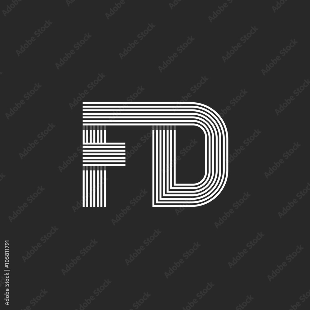 Combination letter FD together logo monogram mockup, F D calm symbols ...