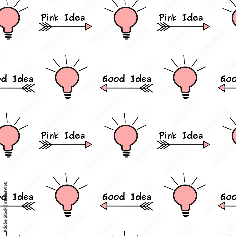 cute cartoon black white pink light bulb seamless vector pattern ...