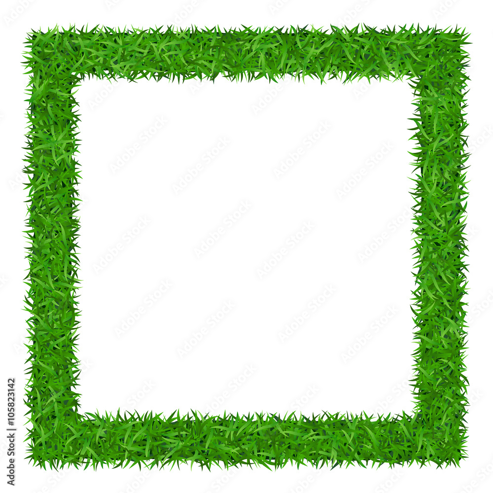 Green grass frame with copy-space. Square border template isolated on ...