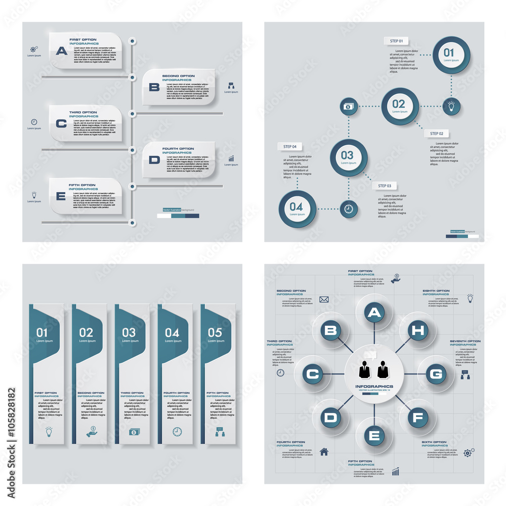 Collection of 4 blue color template/graphic or website layout. Vector ...