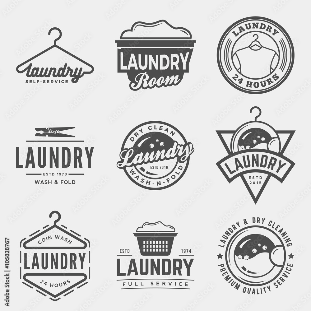 vector set of laundry logos, emblems and design elements Stock Vector ...