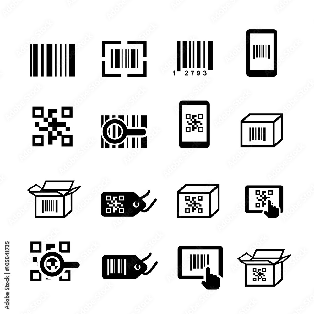 Qr Code And Bar Code Icons Set Scan Coding Sticker Identification