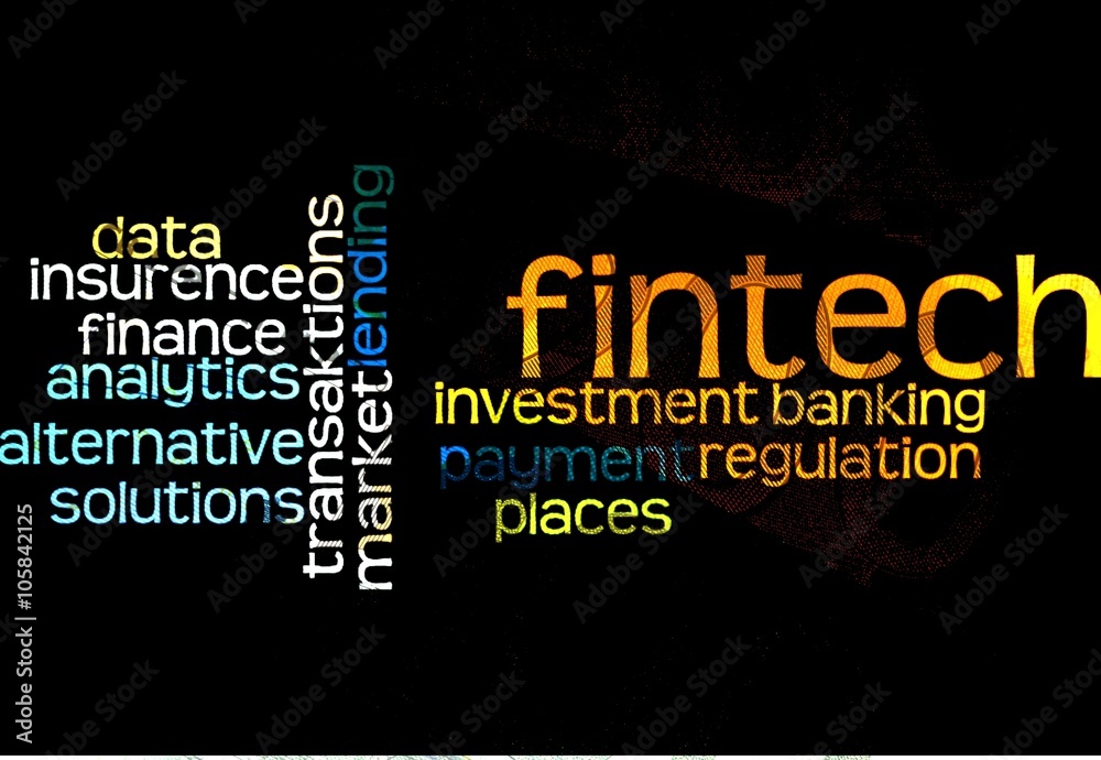 FinTech Word cloud to FinTech (financial technology) against a black ...