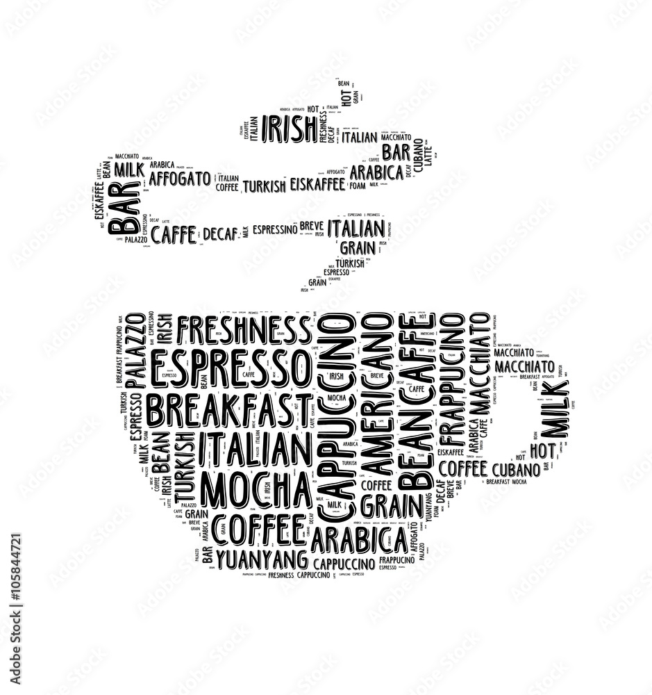 Coffee word cloud, words related to coffee in shape of coffee mug Stock ...