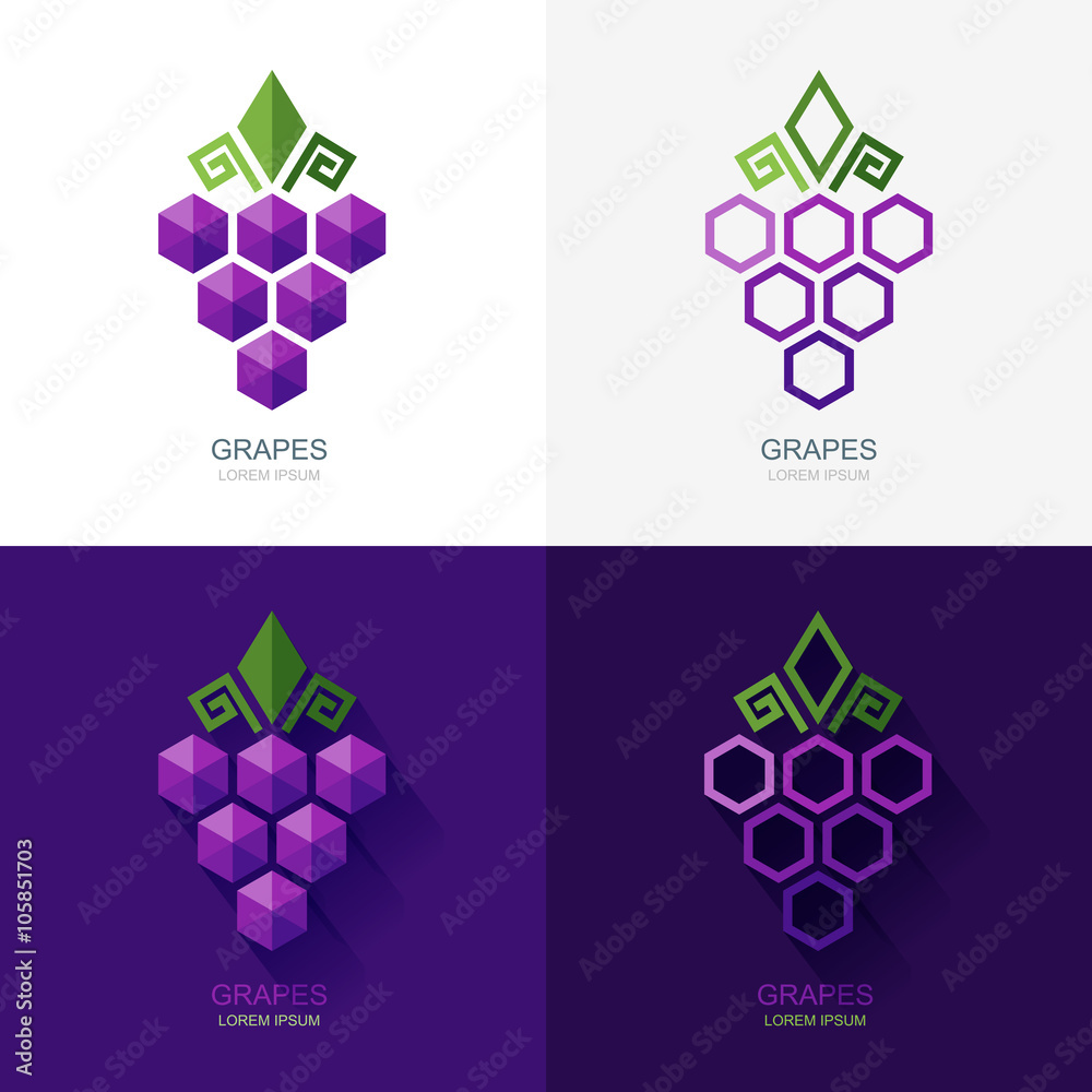 Set of vector grapes logo, icon, label elements. Flat grape isolated ...