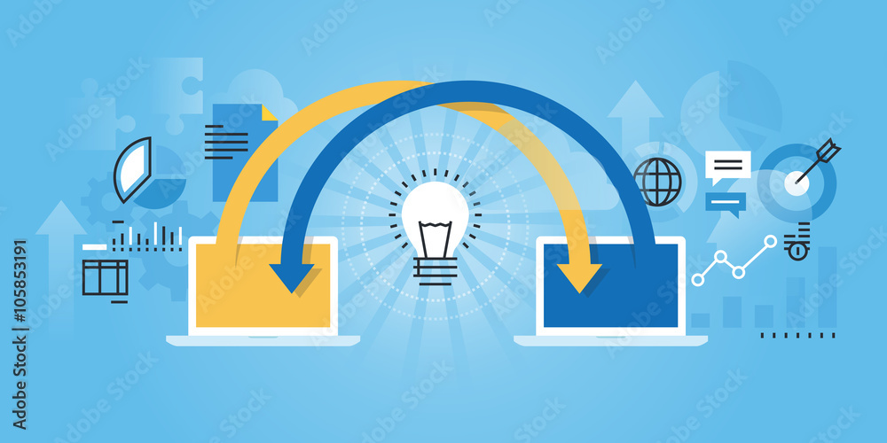 Flat line design website banner of online share ideas, online ...