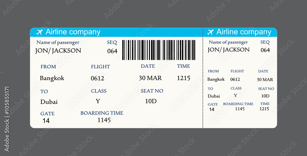 Vector Image Of Airline Boarding Pass Ticket With Qr2 Code Stock