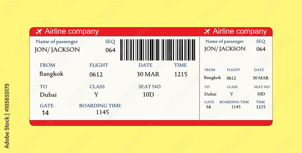 Airline boarding pass ticket with QR2 code Stock Illustration | Adobe Stock