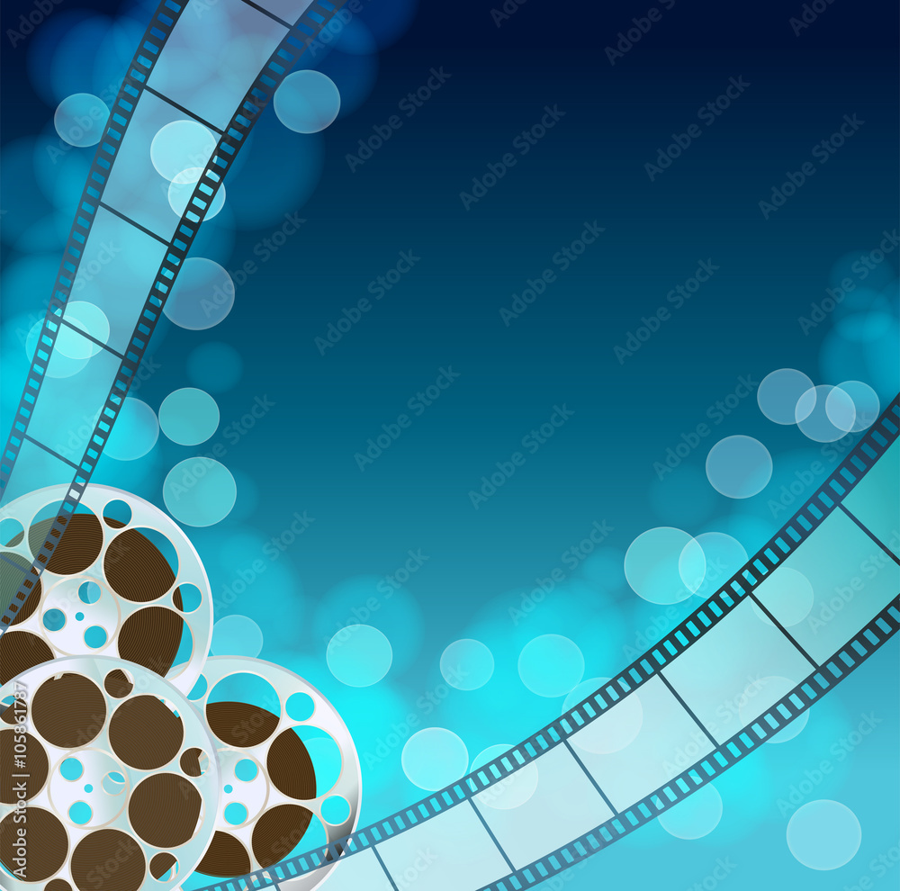 Cinema blue background with retro filmstrip, film reel Stock Vector ...