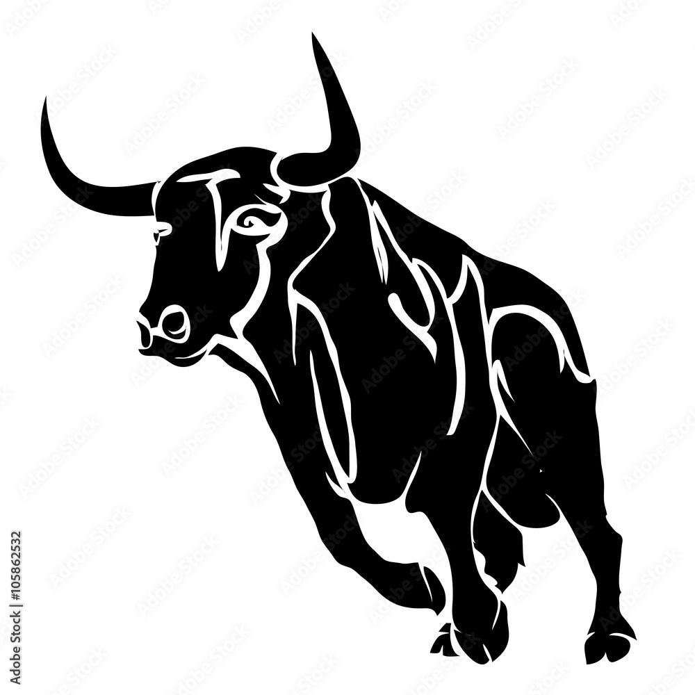Running bull outline vector image. Can be use for logo and tatto Stock ...
