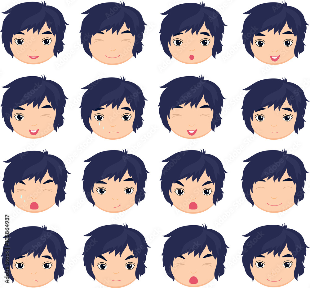 Anime boy emotion: joy, surprise, fear, sadness, sorrow, crying, Stock ...