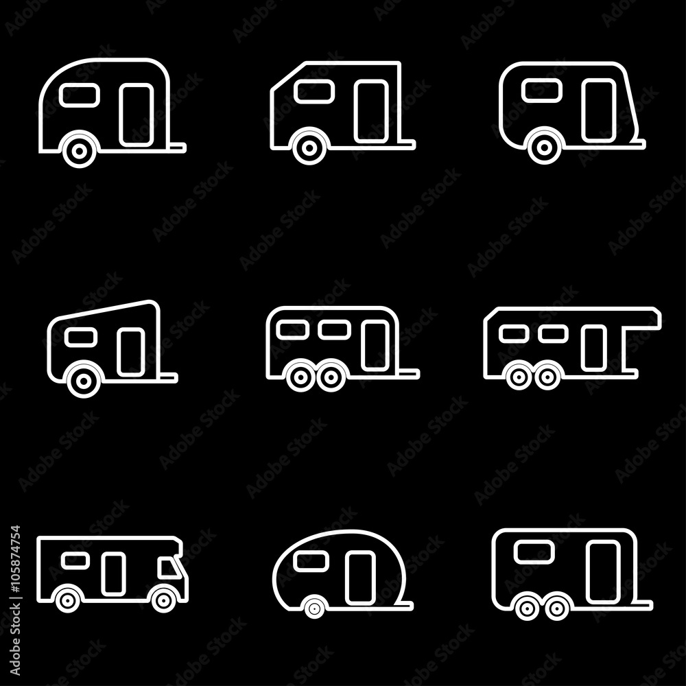 Vector line trailer icon set. Trailer Icon Object, Trailer Icon Picture ...