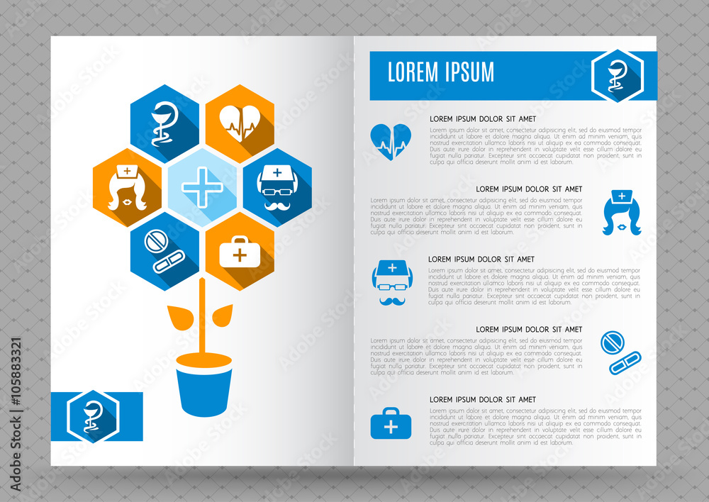 Brochure medical design template with flat medical icons. Vector ...