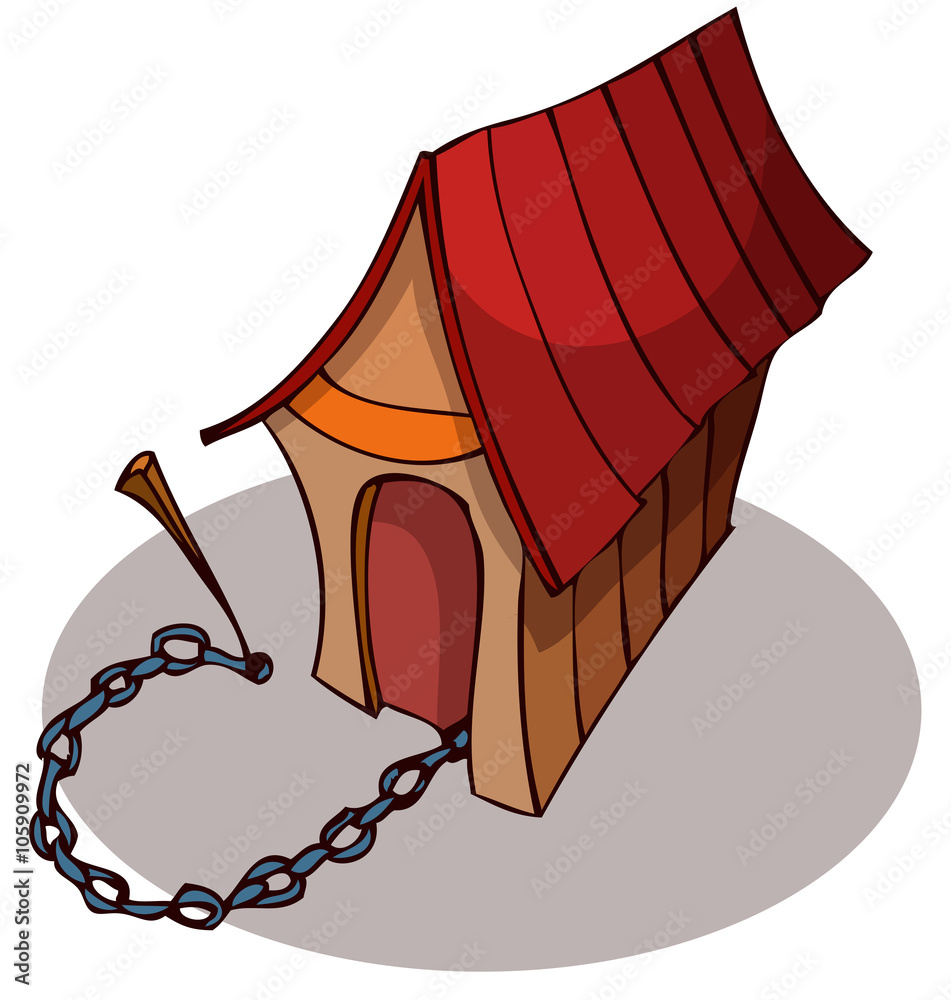 Cartoon Dog House in Perspective View, Vector Illustration isolated on ...